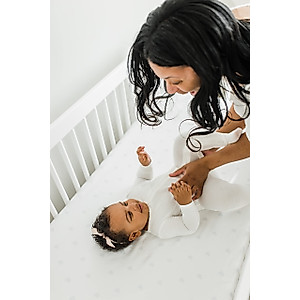 CutieCozy Satin Fitted Crib Sheet (2 Pack) Premium Oeko-TEX Certified Satin Crib Sheet Set, Prevents Bald Spots Like Silk Crib Sheets for Baby Hair (White with Light Gray Hearts & Stars)