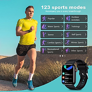 1.95'' Smart Watch for Iphone Compatible 123 Sport Modes Fitness Tracker Bluetooth Smartwatch for Android Phones Outdoor Digital Fitness Watch with Heart Rate SpO2 Sleep Step Counter for Men Women