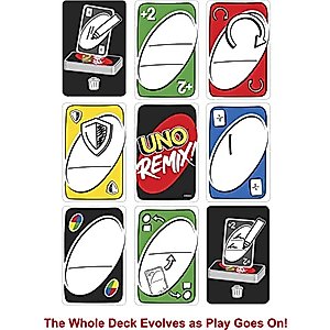 Mattel Games UNO Remix Card Game for Family Night with Customizable Options & Write-On Cards in Storage Tin for 3-6 Players