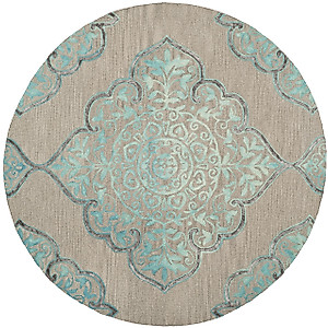 SAFAVIEH Dip Dye Collection 5' Round Grey / Turquoise DDY510C Handmade Medallion Premium Wool & Silk Area Rug