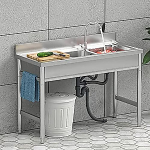 Outdoor Stainless Steel garage sink,utility commercial sink,kitchen sink with faucet,1 Compartment sink,Industrial station laundry & utility room sinks,Pet Wash Station,for Patio Restaurant. (Size :