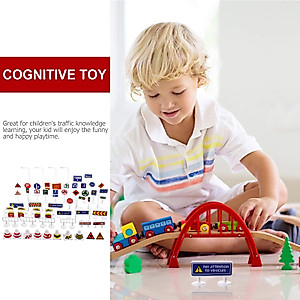 NUOBESTY 56pcs Kids Street Traffic Sign Toys Road Warning Sign Toy Models Children Pretend Play Traffic Barrier Signs Playset for Sand Table