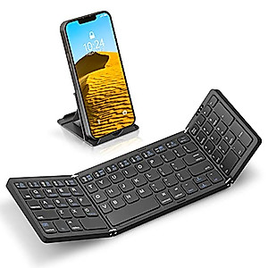 Samsers Multi-Device Foldable Bluetooth Keyboard with Numeric Keypad Rechargeable Wireless Keyboard (BT5.1 x 3) with Holder, Portable Pocket Folding Keyboard for iOS Android Windows Mac OS - Black
