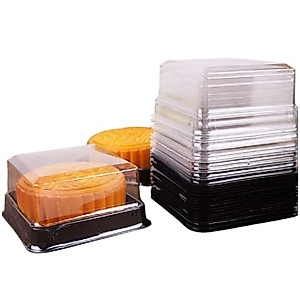 50 Pack black bottom Clear cover plastic mini cake box - muffin box - moon cake box - mung bean cake snow Mei Niang box（bottom 2 1/2 Inch X high 1-1/2 Inch）