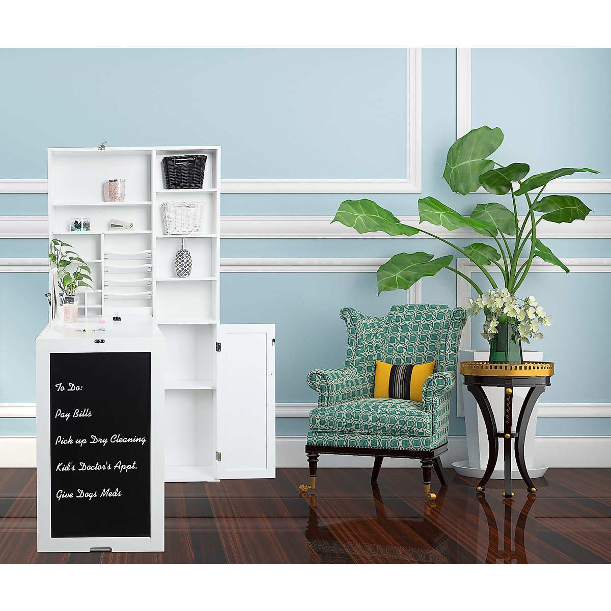 Utopia Alley Collapsible Fold Down Desk Table | Computer Desk with Large Storage Cabinet & Bottom Shelves, Stylish Furniture for Home Office, Crafting, and More (White)