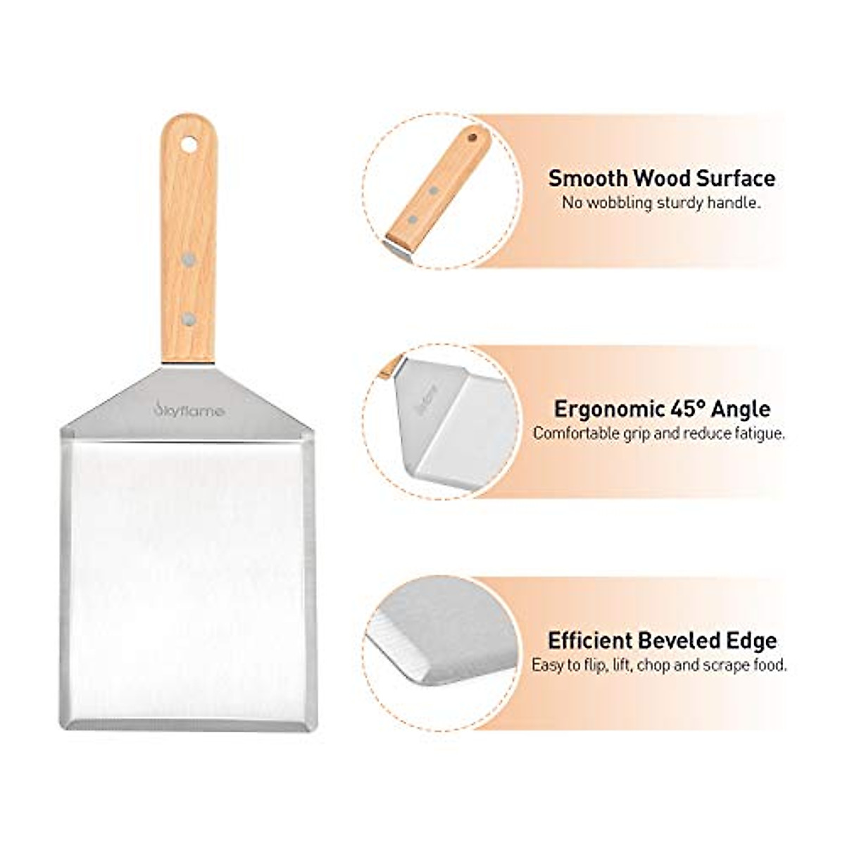 Skyflame Stainless Steel Griddle Spatula - Griddle Accessories 6 x 5 in Hamburger Turner Scraper with Cutting Edge, Great for Pancake Flipper, BBQ Grill and Flat Top Griddle (1)