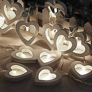 ZSMPY Fairy Lights Wooden Heart Fairy Light Battery Power Supply Decorative 10 LED String Lights for Christmas Tree Xmas Party Wedding Events Indoor Garden Home Festival Birthday Halloween Decoration