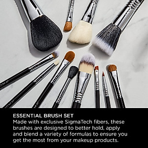 Sigma Beauty Essential Makeup Brushes Set – Professional Grade Makeup Brush Set with Premium Fibers and Sleek, Durable Handles for Face & Eyes, Includes 12 CK001 Black Makeup Brushes