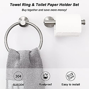 NearMoon 2 Pieces Bathroom Hardware Accessories, Towel Ring and Toilet Paper Holder- Stainless Steel Bathroom Towel Hanger and Hand Towel Holder, Wall Mounted (Brushed Nickel)