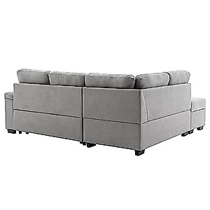 Merax Sofa Bed Sleeper Couch L Shaped Sofa with Storage Ottoman, L-Shape Sectional Couch with Comfortable backrest for Living Room and Small Apartment (Gray)