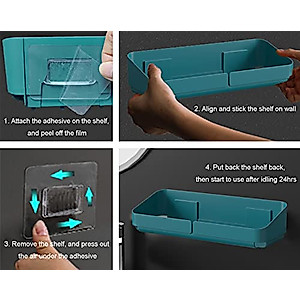 Fineget Plastic Shower Caddy Basket Shelf Large Adhesive Shower Shelves for Wall Bathroom Kitchen Bathtub Rustproof No Drilling Space Saving Shower Storage Organizer Deep Green 2 Pack