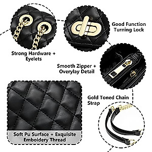 ER.Roulour Quilted Crossbody Bags for Women, Trendy Roomy Shoulder Handbags with Flap Gold Hardware Chain Purses Shoulder Bag Black