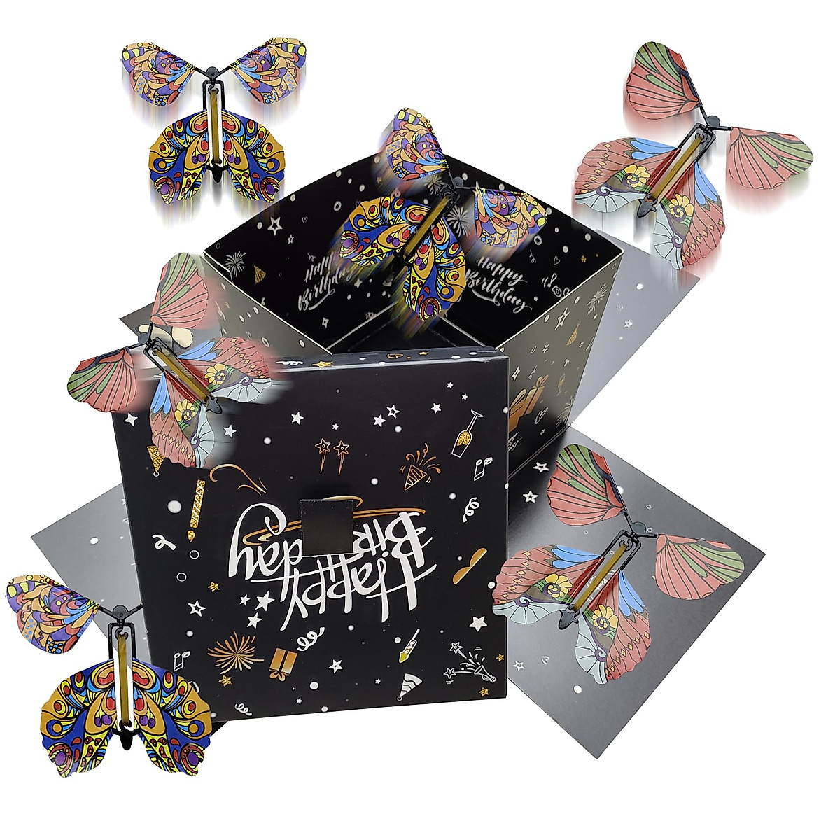 WUEURU Butterfly Explosion Gift Box, Flying Butterfly Surprise Box,Exploding Butterfly Birthday Box Surprise Cake Explosion Box, DIY Butterfly Pop Up Box for Christmas, Halloween, New Year, Birthday