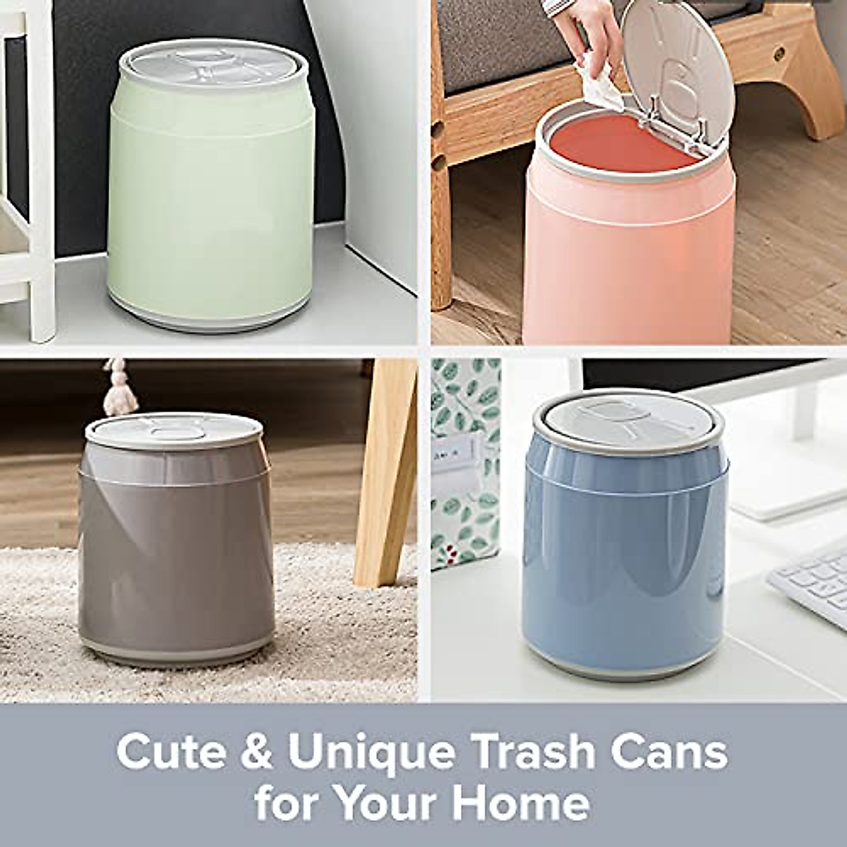 Soda Can Trash Bin - One Press Trash Can with Lid - Waterproof Plastic Garbage Can w/ Removable Top Cover - Kitchen Trash Can - Bathroom Wastebasket 9.8"x11.8" Large Trash Can - 13L/3.4Gal Capacity, Pink