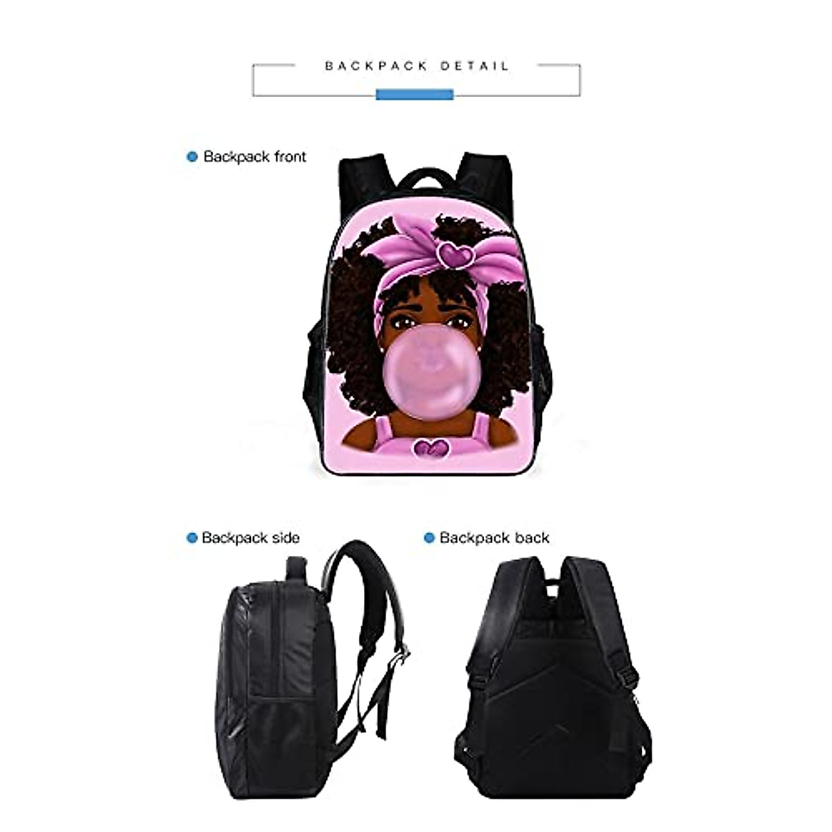 Children's Backpack-African Girl 3D Printed School Bag Set Childrens Backpacks With Shoulder Bag Pencil Bag Set 3pcs Set