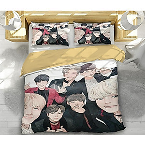 MattUi K-Pop Idol 3D Printed Bedding Set, Kids Youth Duvet Cover Set, Microfiber for Girls and Boys, Comes with 2 Pillowcases (10,Full 79x90in + 20x30in)