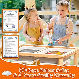 FUNLIO Wooden Sensory Table with 2 Bins for Toddlers 1-5, 3-Level Height Adjustable Kids Sensory Table with Anti-Warping Plywood Lid, Indoor/Outdoor Play Sand and Water Table, CPC Certified