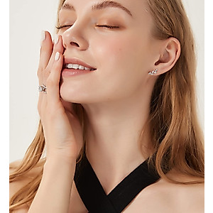 TIGRADE Stud Earrings Marquise Cubic Zirconia Rhinestone Crawler Style Wedding Earrings 925 Sterling Silver Post Hypoallergenic for Women, Brides, Bridesmaid, Silver