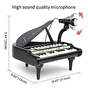 24 Keys,Kids Grand Piano Keyboard Toy for Beginners,3 4 5 6 Years Old Toddler Girl Boy First Birthday Gift,Musical Instrument,w/Microphone,Multiple Sounds,Note Stickers,Recordings,Connecting MP3,Black
