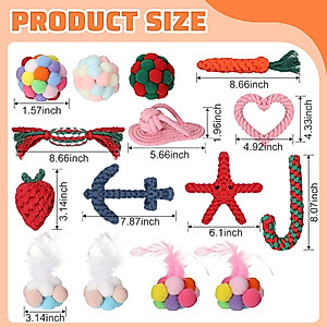Sotiff 15 Pcs Ferret Toys Include 8 Ferret Rope Chew Toys and 7 Ferret Ball with Bell Toys for Guinea Pigs, Ferret Cage Accessories Durable Knotted Rope Tug Colorful Pompom Balls Interactive Sound Toy