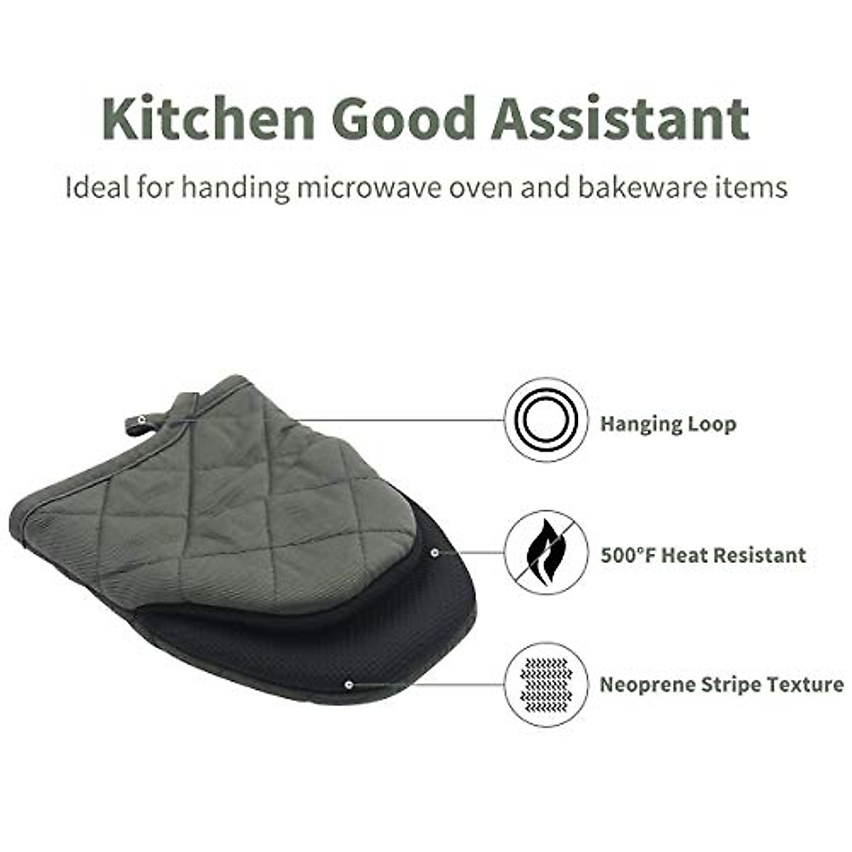 1 Pair Short Oven Mitts, Heat Resistant Silicone Kitchen Mini Oven Mitts for 500 Degrees, Non-Slip Grip Surfaces and Hanging Loop Gloves, Baking Grilling Barbecue Microwave Machine Washable (Gray)