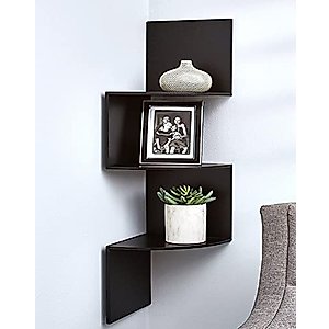 Denelchon Black Wall Corner Shelf Unit