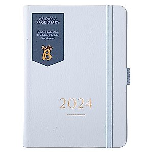 Busy B Compact A6 Day A Page Diary January to December 2024 - A6 Cloud Blue - Faux Leather Daily Planner with Lined Pages, Notes and Year Planner