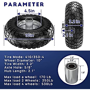 Winisok 4.10/3.50-4 Tire Wheels Flat Free, 10" Heavy Duty Solid Replacement Tire with 5/8’’ Bearings for Wagon/Wheelbarrow/Hand Truck/Generators (2 Pack)