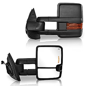 Perfit Zone 2007-2014 Silverado Sierra Towing Door Side Mirrors Power Heated LED Signal Lamps Passenger Right Side Driver Left Side Tow Mirror Pair Set