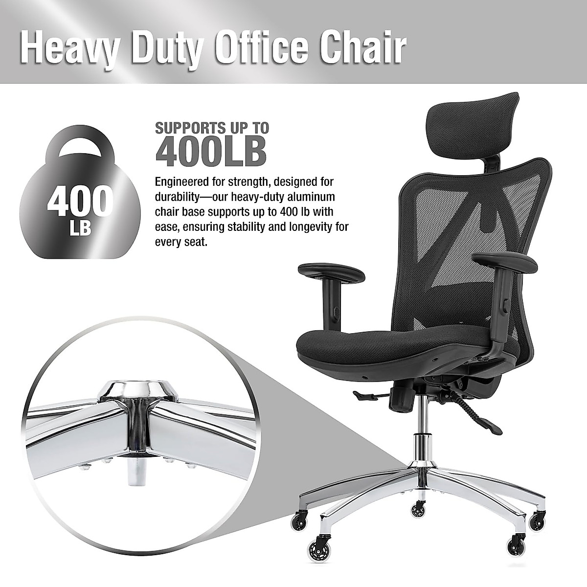 Duramont Office Chair Base Replacement - Heavy Duty Base To Replace Any Chair Bottom - Strong Aluminum Metal Legs Help Your Desk Chair Last a Lifetime - Universal Standard Size 28" Inch