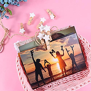 HEALLILY 100pcs Mini Wooden Clothespins Star Shape Wall Hanging Clips Photo Clips Picture Pegs Craft Clips with Rope White