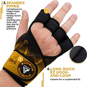 RDX Weight Lifting Gloves Grips Fitness Gym Workout, Long Wrist Support, Ventilated Open Back Anti-Slip Gripper, Strength Training Deadlift HIIT Exercise, Women Men Cycling Climbing Gymnastics Rowing