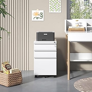 Yukimo 3 Drawer Mobile File Cabinet, Filing Cabinet Home Office for Letter, Legal Size, Fully Assembled Under Desk File Cabinet, White