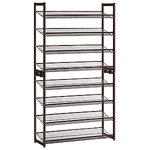 SONGMICS Shoe Rack, 8-Tier Shoe Organizer, Metal Shoe Storage for Garage, Entryway, Set of 2 4-Tier Stackable Shoe Shelf, with Adjustable Flat or Angled Shelves, Holds 32-40 Pairs, Bronze