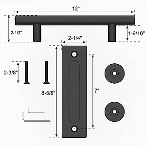 WINSOON 8FT Single Track Bypass Sliding Barn Door Hardware Kit for Double Doors with 2PCS 12 Inch Sliding Barn Door Handles Black Hardware