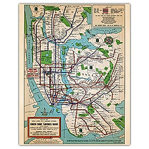 Vintage New York Subway Wall Art: Unique Map, Travel & Adventure Prints for Home, Office, Living Room & Bedroom Decor - Gift Idea for Retro, Boho & Modern Poster Fans | Unframed Posters 11x14