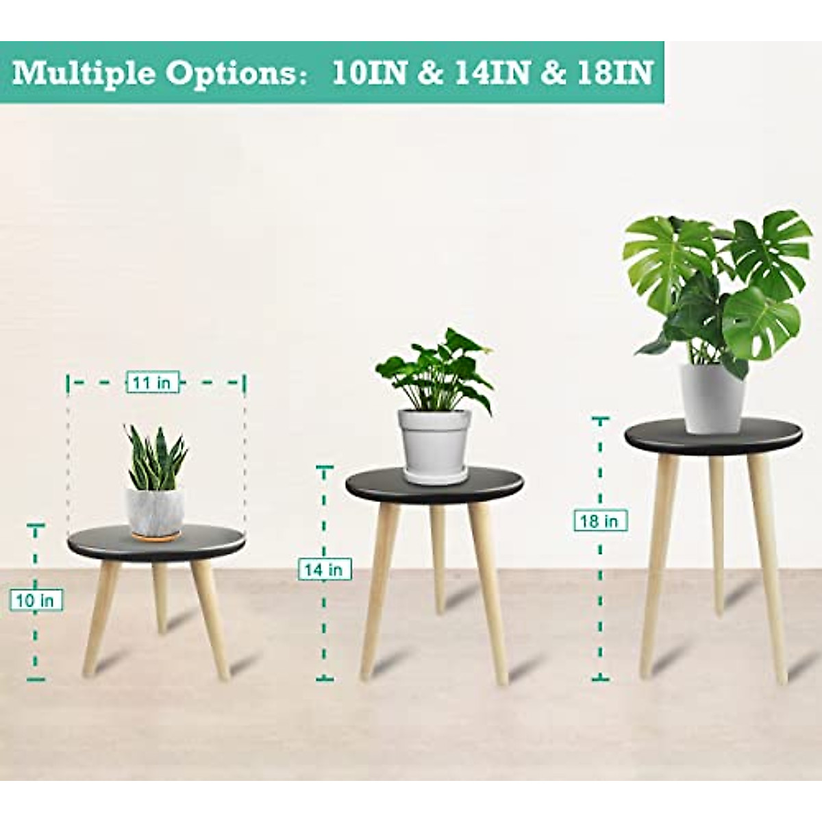 Tuohours 14IN Tall Plant Stand Holder for Indoor Planters, Mid Century Small Round Wood Table for Living Room Corner Floor