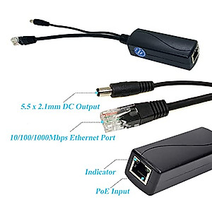REVODATA Gigabit PoE Splitter 12V 2A Output with IEEE 802.3af/at Standard Compliant 10,100,1000Mbps Power Over Ethernet Splitter Adapter for Security Camera CCTV Surveillance 5.5x2.1mm DC PlugPS5712TG