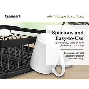Cuisinart Wire Dish Drying Rack and Tray Set – 3 Piece Set Includes Wire Dish Drying Rack, Utensil Caddy, and Draining Board – Measures 19 x 12.75 x 4.25 Inches – Matte Black/Matte Black Wire