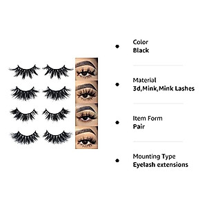 MIKIWI 3D Mink Lashes, Mink Lashes, Real Mink Lashes, Dramatic Eyelashes, Mink Lashes Strip, 5D Mink Lashes, Whosesale Mink lashes, Pack-4