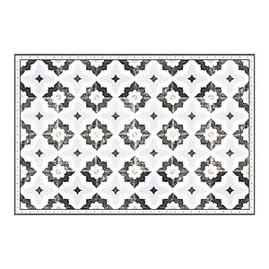 Vinyl Rug | Sarah (039629UH) | Vinyl Floor Mat | Vinyl Floor Covering | Vinyl Carpet | Vintage | Decorative | Waterproof | Eco-Friendly | Non-Slip | White Grey | 4'x6'