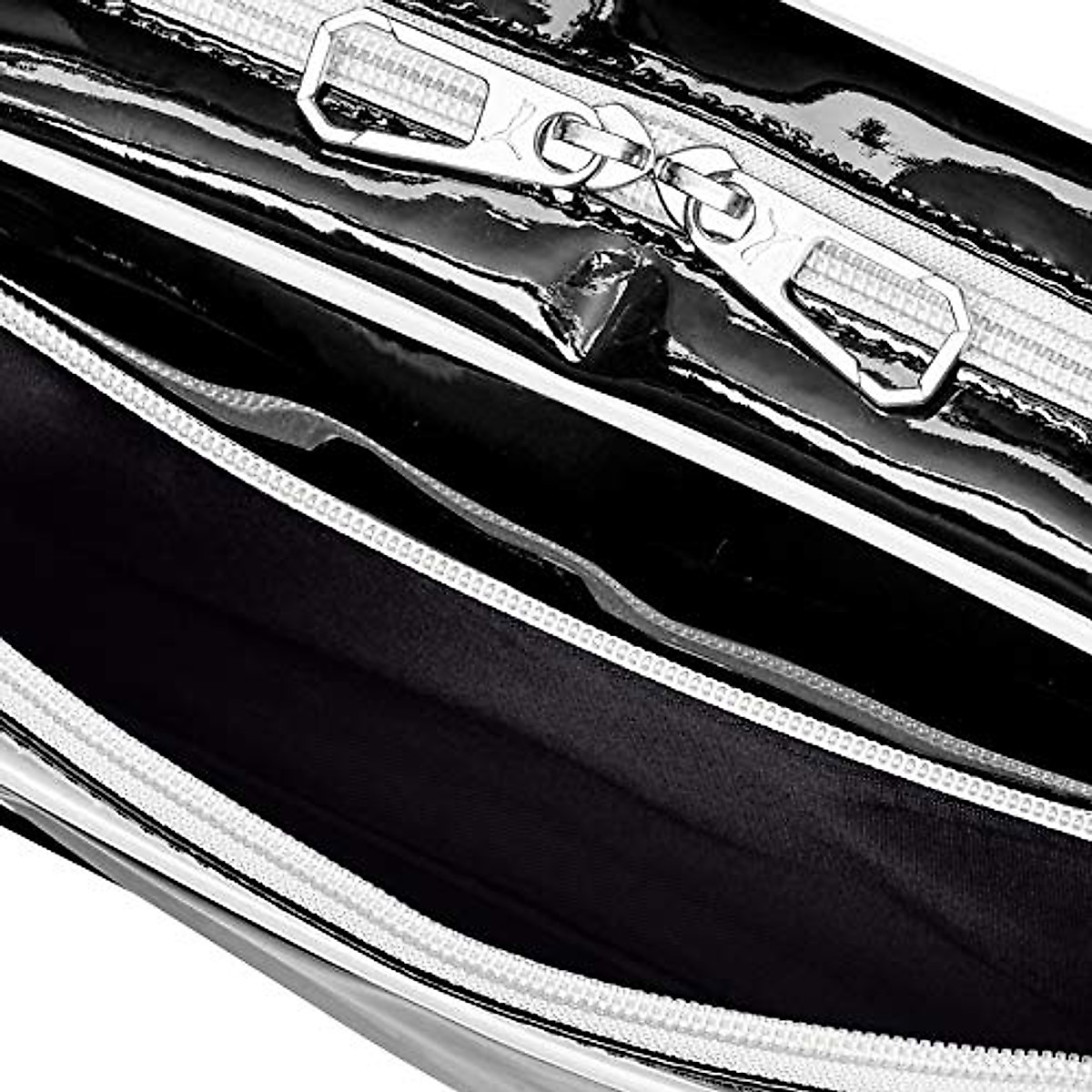 PUMA J20072 ECLA Horizontal Enamel Mini Shoulder Bag, Ella Enamel Mini Shoulder Bag, Horizontal Type, Black White