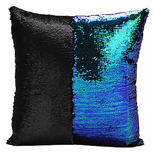 Freestyle Reversible Color Change Sequin Throw Pillow Cases Covers in Two-Tone, Mermaid Green and Black, 16x16, Creative Decorations on Sofas/ Armchairs/ Beds/ Floors/ Cars