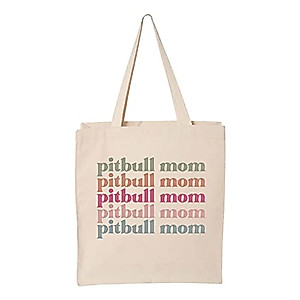 TeesAndTankYou Pitbull Mom Tote Bag Canvas Tote Bag Reusable Grocery Bag for Shopping and Travel (Natural)