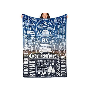 RV Gifts, RV Decorations for Inside Camper, Camping Blanket, Retro Bus Camper Decor Throw Blankets for Camp Lovers, Flannel Fleece Blankets for Campsite Outdoors RV Travel Bed Sofa Couch 65"x 50"