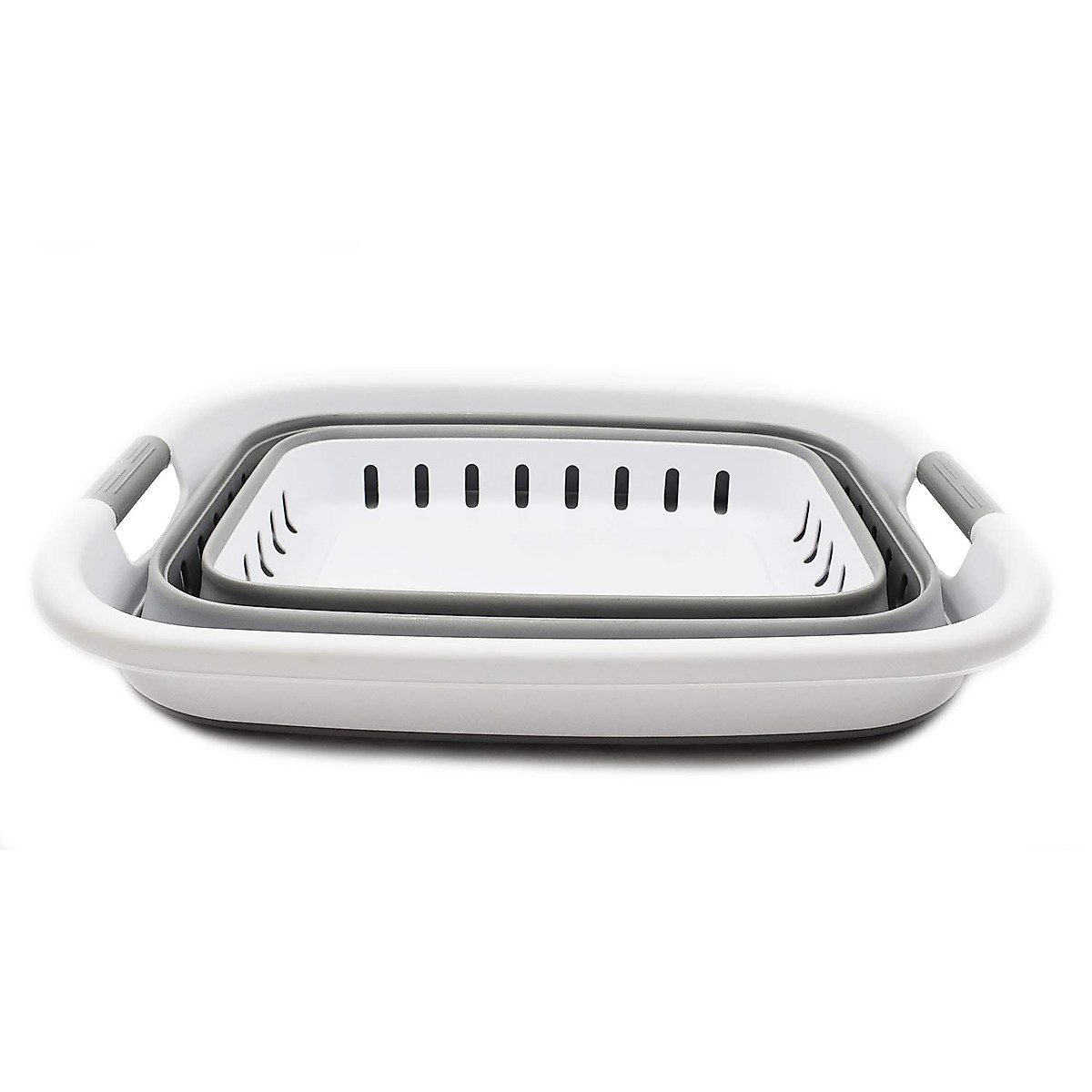 SAMMART 37L (9.77 gallon) Collapsible Plastic Laundry Basket - Foldable Pop Up Storage Container/Organizer - Space Saving Hamper/Basket (1, White/Grey)