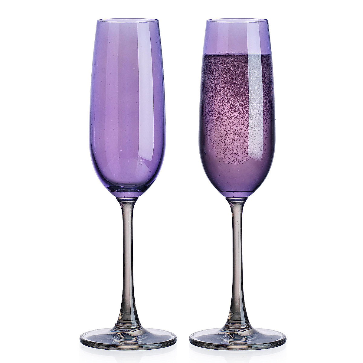 Home to Table Elegant Purple Flute Champagne Glasses Set of 4, 7oz With Stem - Fancy Glass Cups - Modern Unique Drinking Glasses for Home, Dinner Table, Parties
