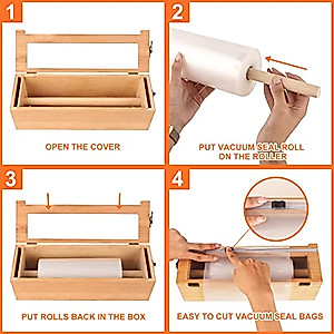 Reusable Vacuum Sealer Bags Dispenser, Rolls Keeper with Built-in Cutter, Come with 8'' x 50’ Rolls for Food Saver, Commercial Grade, BPA Free and Heavy Duty