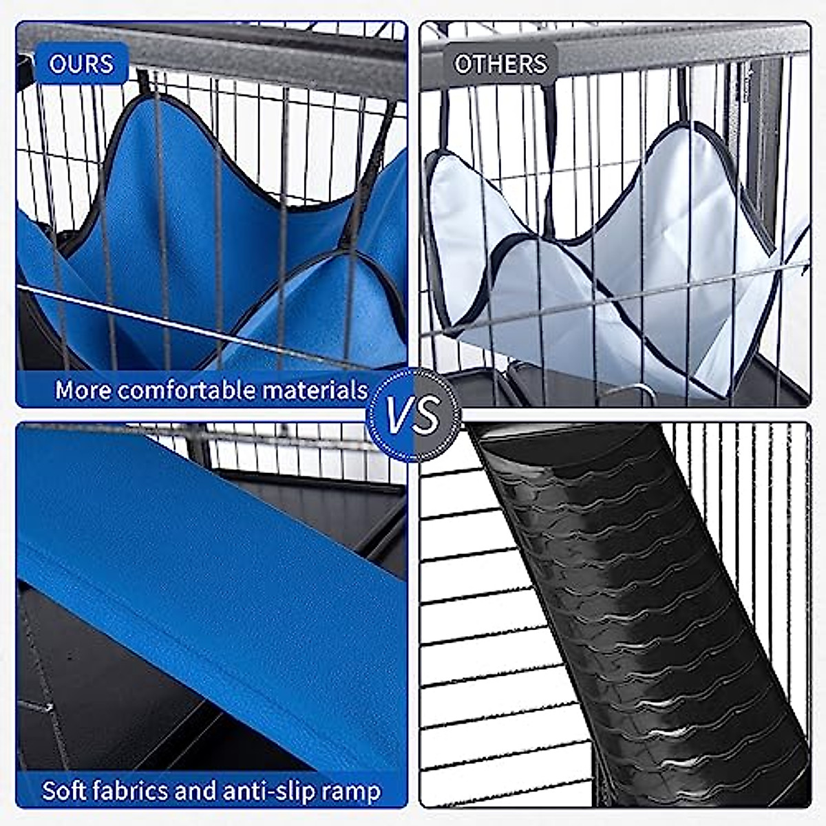 50" H 4 Tier Steel Plastic Deluxe Small Animal Pet Cage Kit for Guinea Pig Ferret Little Rabbit with Wheels Brakes Hammock Removable Tray and Ladder with Flannel