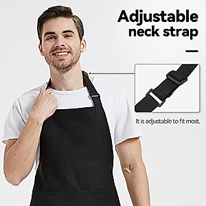 NLUS Black Cooking Apron with 2 Pockets, Plus Size Bib Apron Water Oil Stain Resistant Kitchen Chef Bib Aprons for Cooking BBQ Baking Serving (2 PACK)